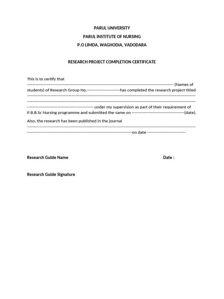 Research Project Completion Certificate | PDF