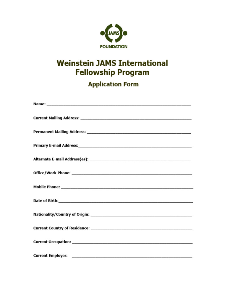 weinstein-jams-fellowship-application-form-march-2022 | PDF