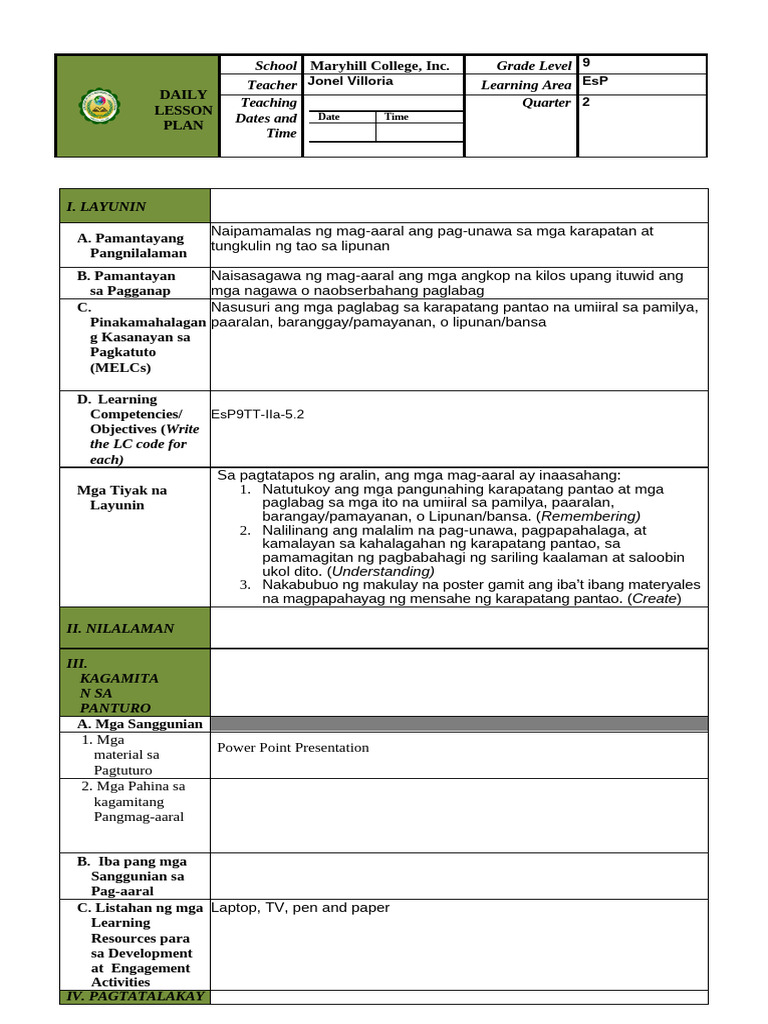 EXEMPLAR LESSON PLAN TEMPLATE.docx (1) | PDF