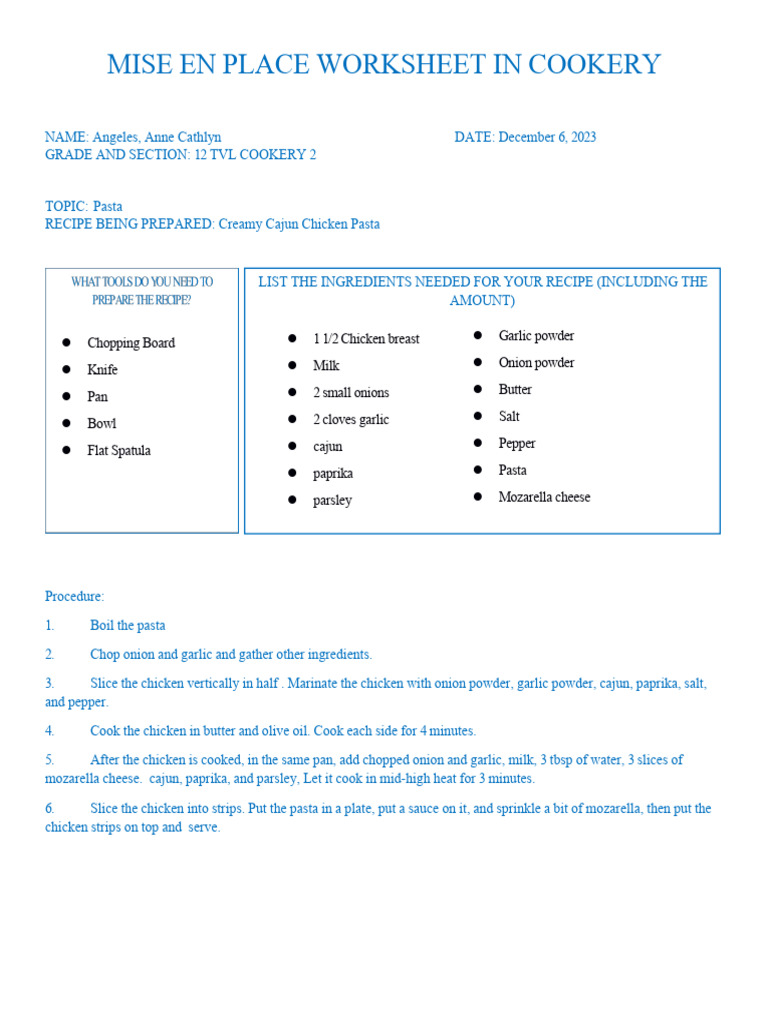 Chicken Cajun Pasta | PDF