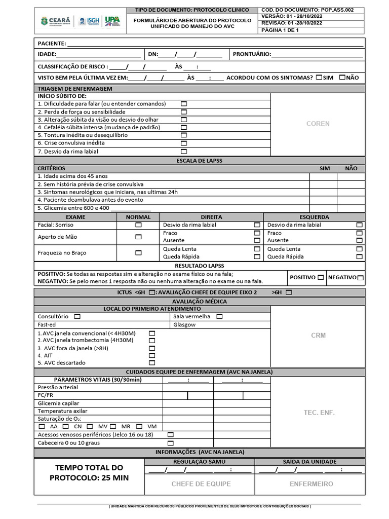 Protocolo Avc Novo 2024 | PDF | AVC | Doenças e distúrbios humanos