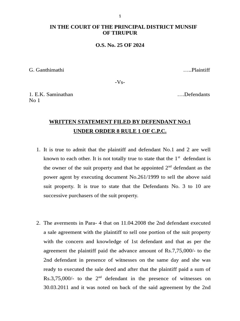 Essa Suit Written Statment D1 | PDF | Lawsuit | Common Law