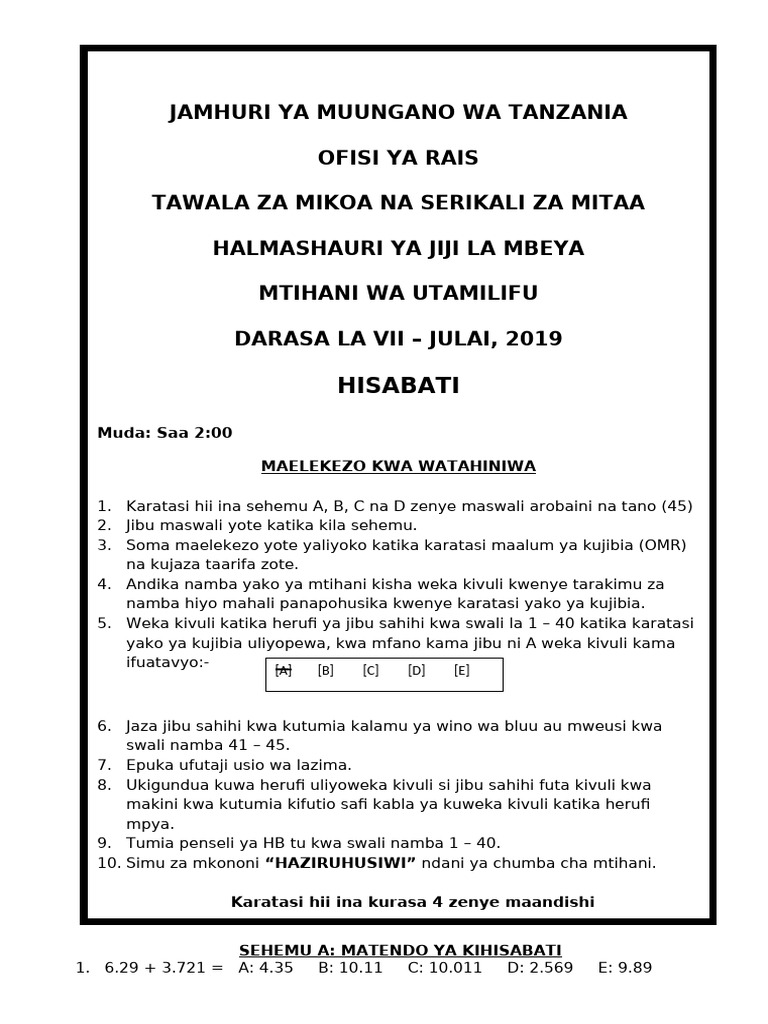 Hisabati - Vii-1 | PDF