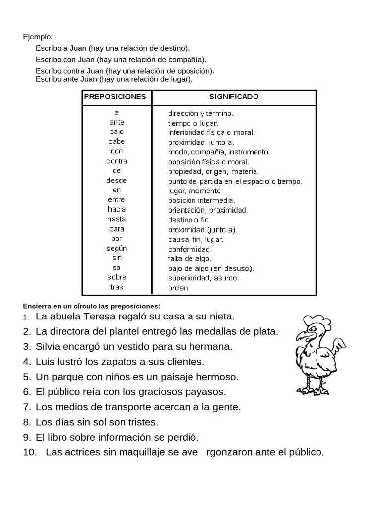 Las Preposiciones para Cuarto de Primaria | PDF