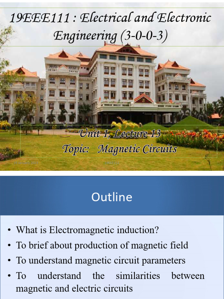 Lect 11 23EEE101 Magnetic Circuits | PDF | Inductance | Inductor