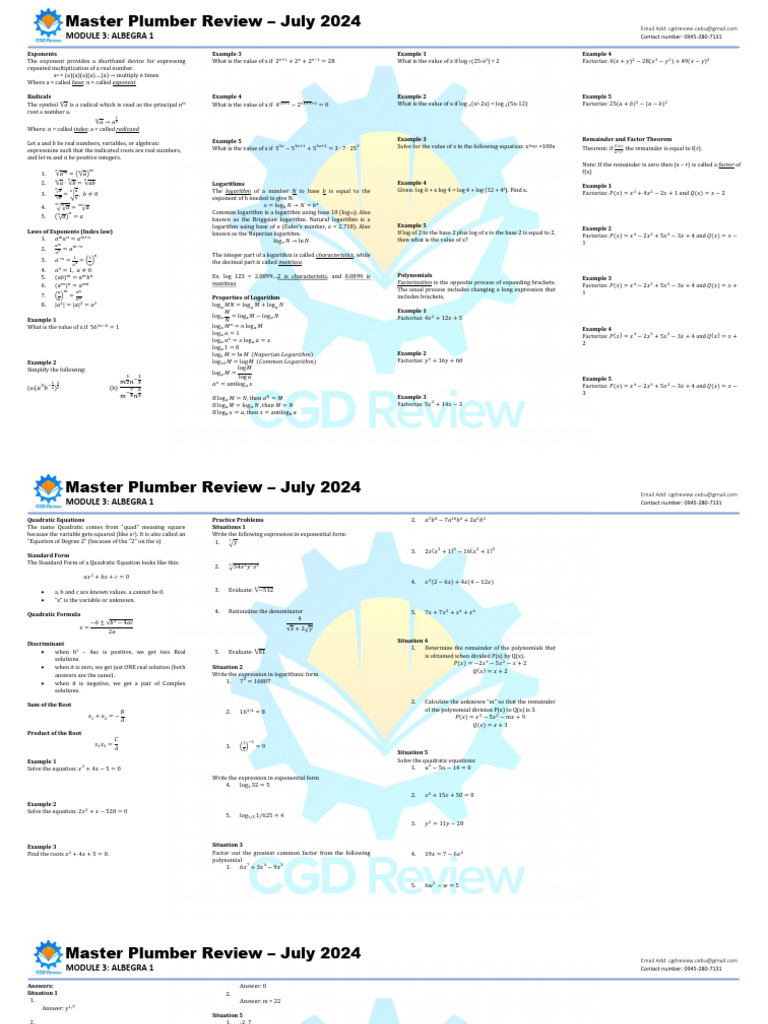 Module 3 - Algebra 1 | PDF | Logarithm | Quadratic Equation
