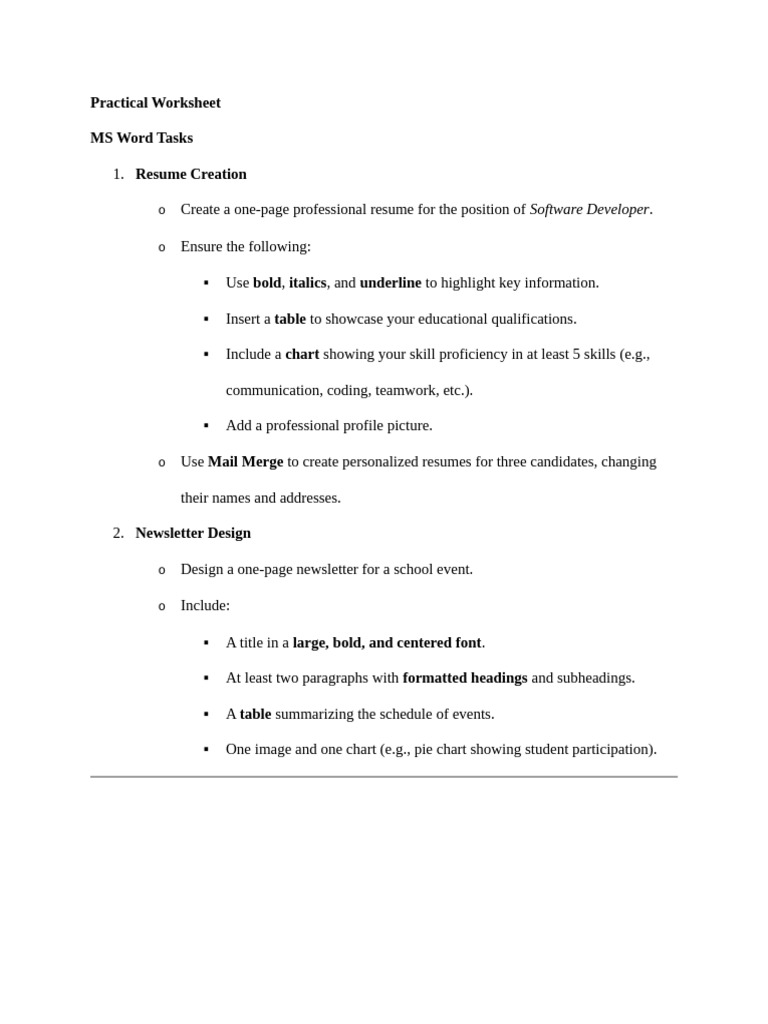 Practical Worksheet | PDF | Résumé | Microsoft Excel