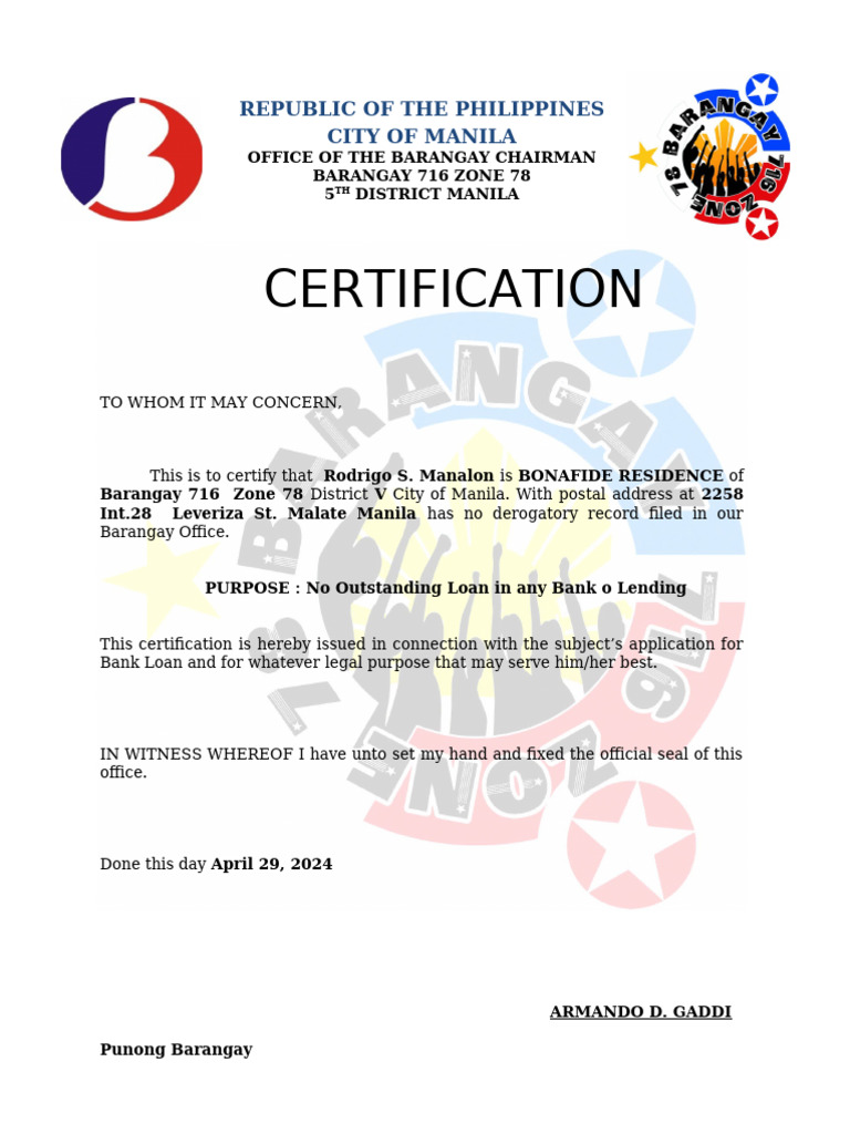 bank loan certification | PDF