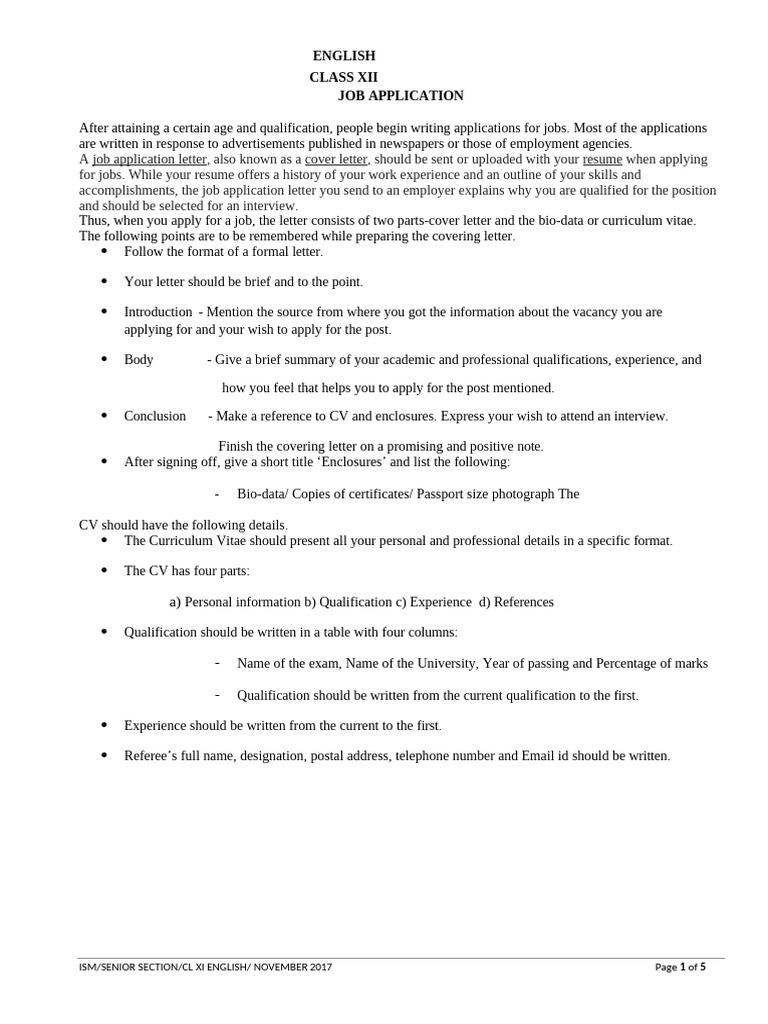 Job Application Guide for Class 12 | PDF | Résumé | Business Documents