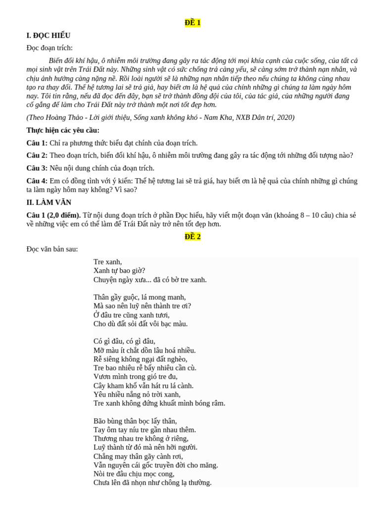 G I Ý Doc Hieu+nlxh Văn 9 - CK2 | PDF