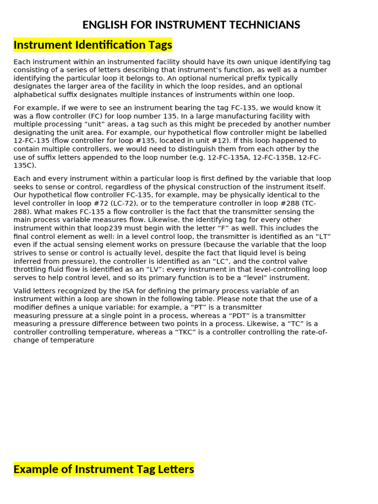 Instrument Identification Tags Explained | PDF | Instrumentation ...
