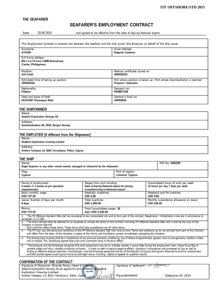 Eagle Explorer 2024 - ITF Temporary Agreement 2nd CK AYSON, Edgardo ...