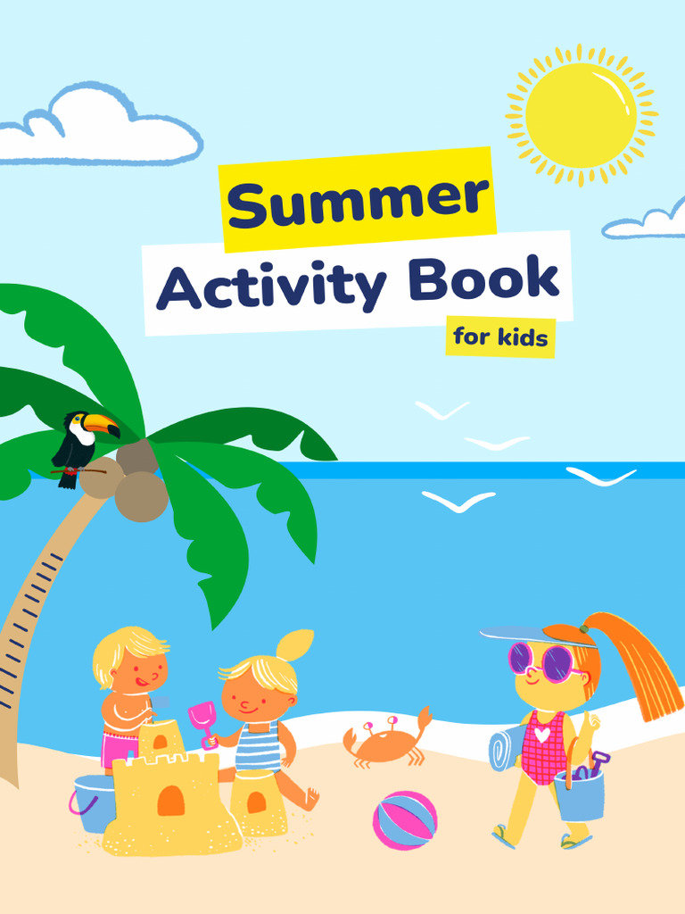 Summer Worksheet Activity Book For Kids Blue in Cute Illustrative Style ...