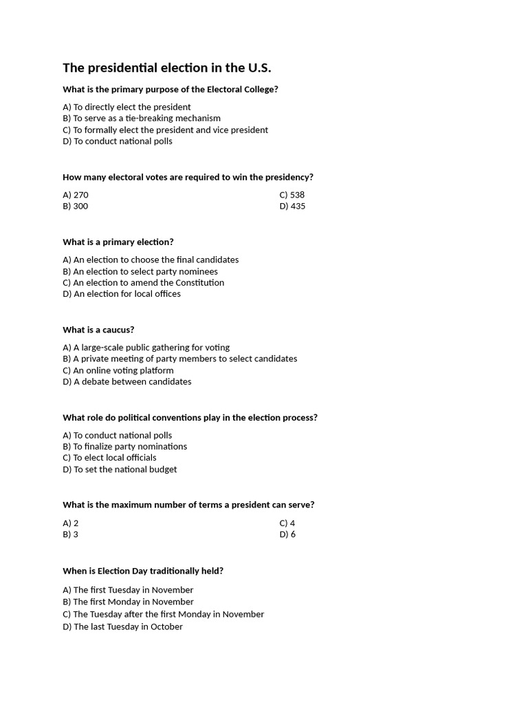 Student Election Quiz Guide | PDF | United States Presidential Election ...