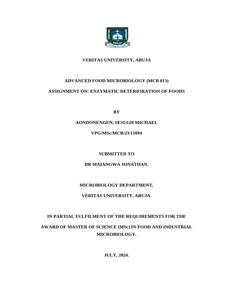 Aondonengen, S. Michael - MCB 813 Assignment | PDF | Active Site | Enzyme