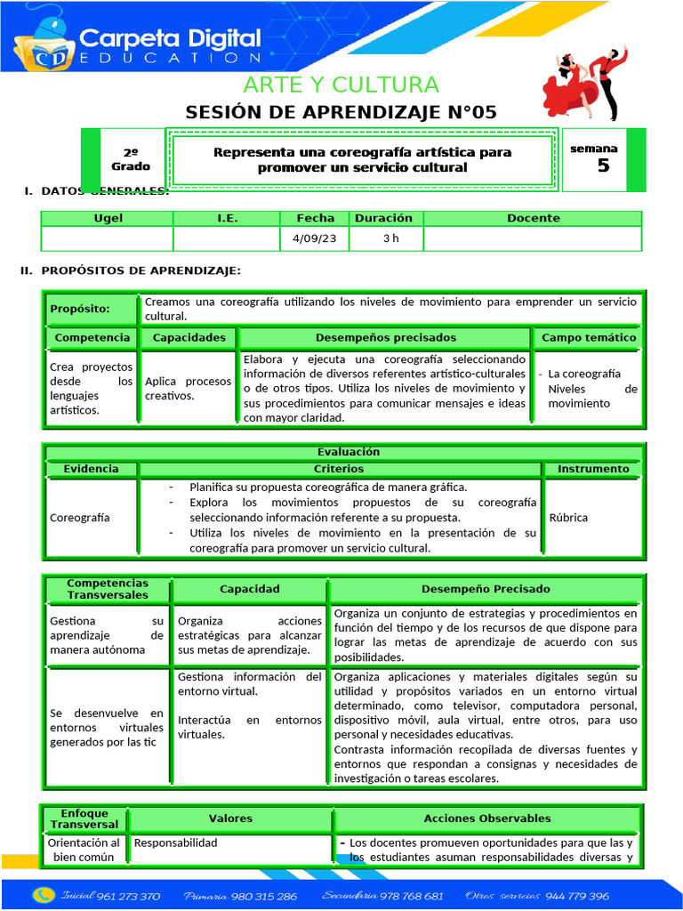 2° Sesión de Aprendizaje Sesión 5-Sem.5-Exp.5-Arte y Cultura | PDF | Aprendizaje | Coreografía