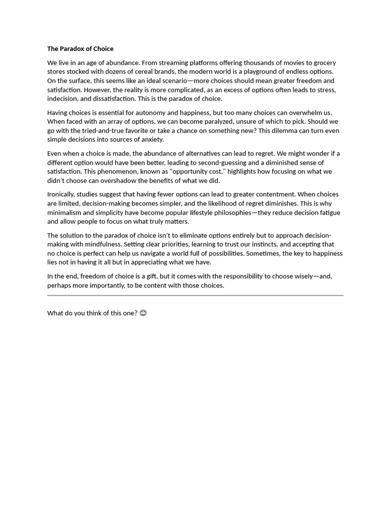 The Paradox of Choice | PDF