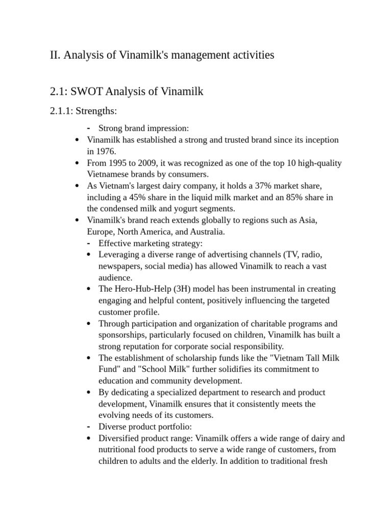 Vinamilk SWOT Analysis 2023 | PDF | Milk | Business