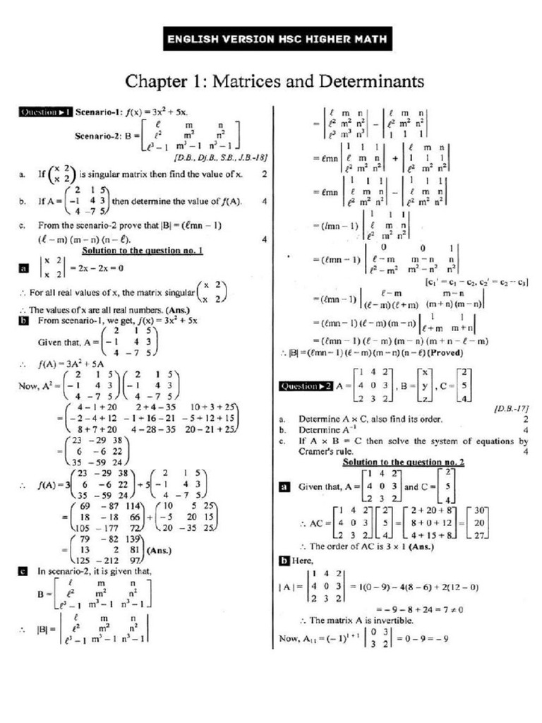 HSC EV Higher Math 1st Paper CQ | PDF