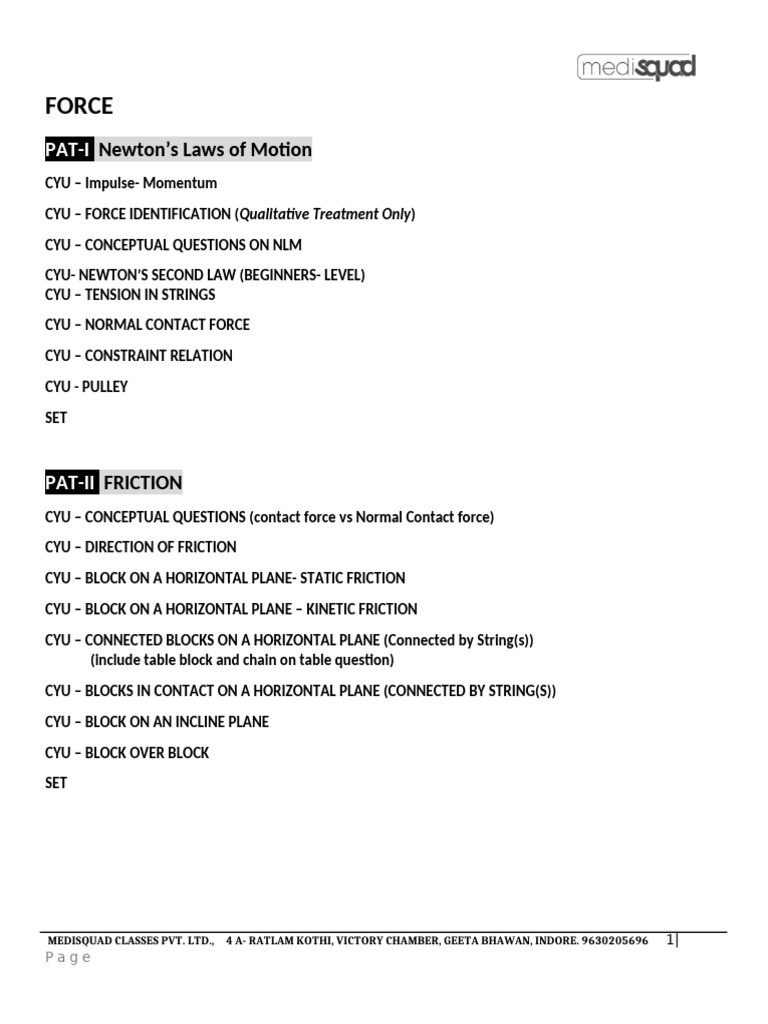 Force (NLM + Friction) - All Cyu 2022 (Repaired) | PDF | Force | Tension (Physics)