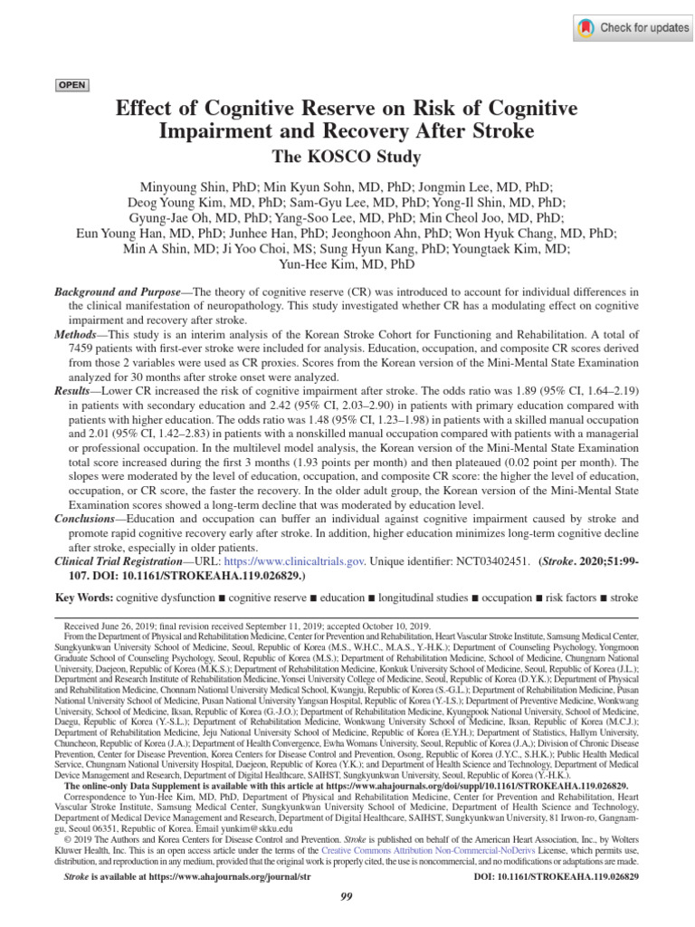 Cognitive Reserve and Stroke Recovery | PDF | Stroke | Dementia
