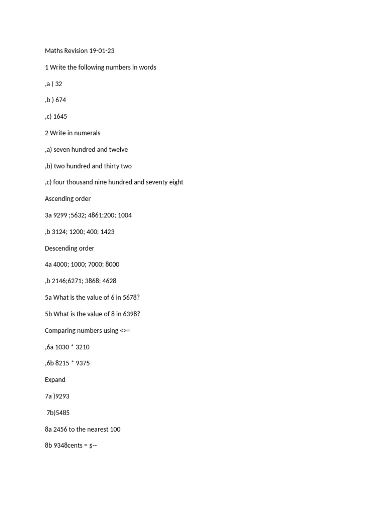 Grade 5 Maths Revision | PDF
