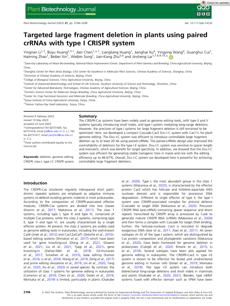 PBJ-Targeted large fragment deletion in plants using paired crRNAs with ...