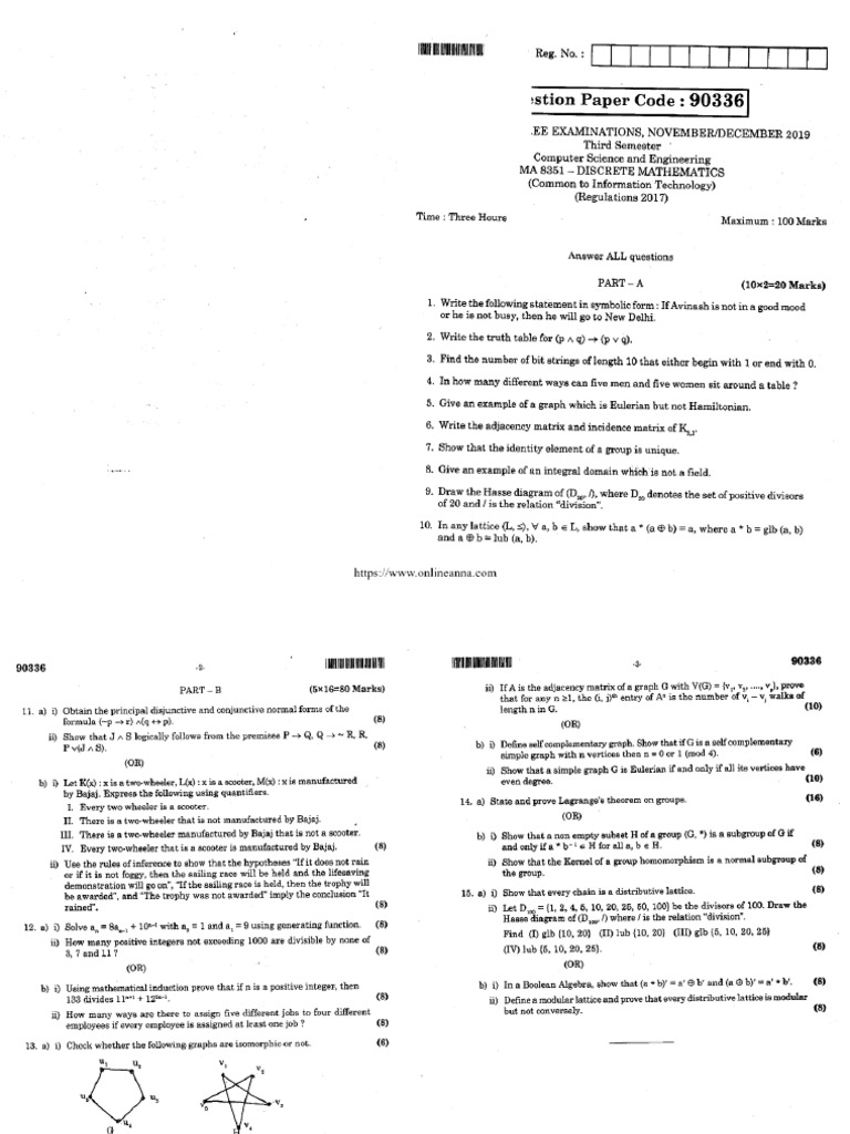 Btech Cs It 3 Sem Discrete Mathematics 90336 Dec 2019 | PDF
