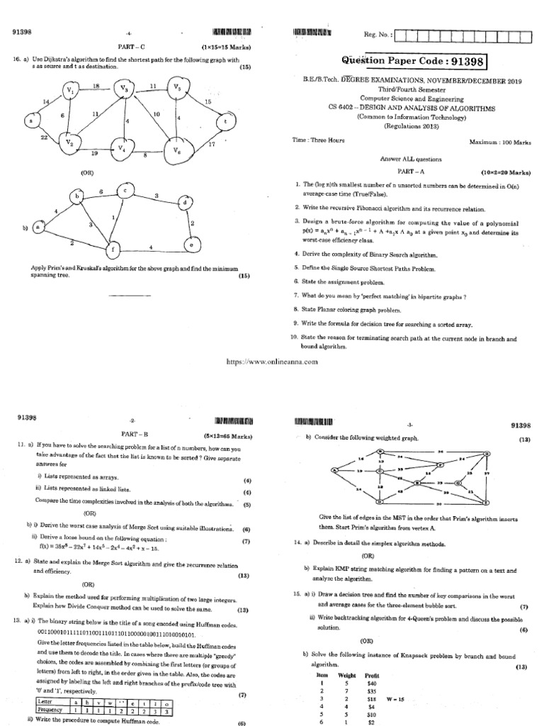 Btech Cs It 3 Sem 4 Sem Design and Analysis of Algorithms 91398 Dec 2019 | PDF