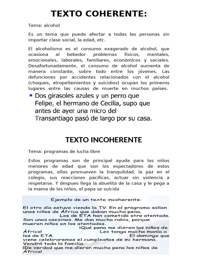 Ejemplos de Textos Coherentes, Incoherentes - 1h | PDF