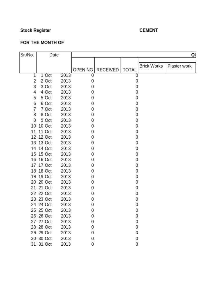 Stock Consumption Register | PDF | Building Materials | Building ...