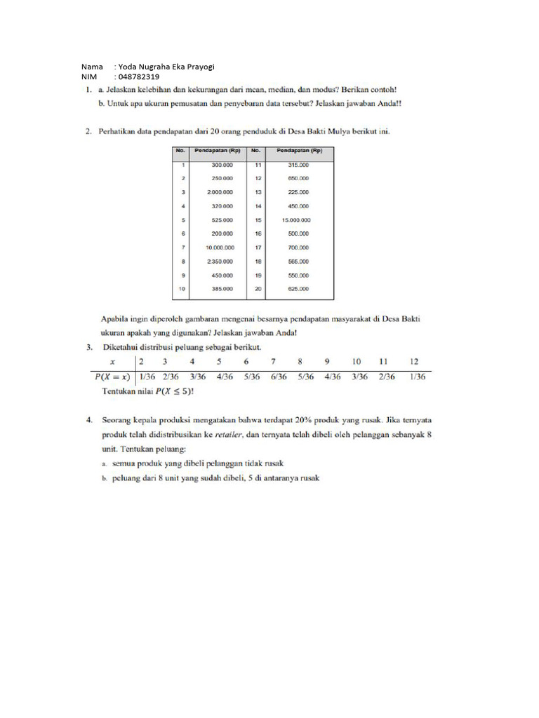 Tugas 1 Metode Statistika | PDF