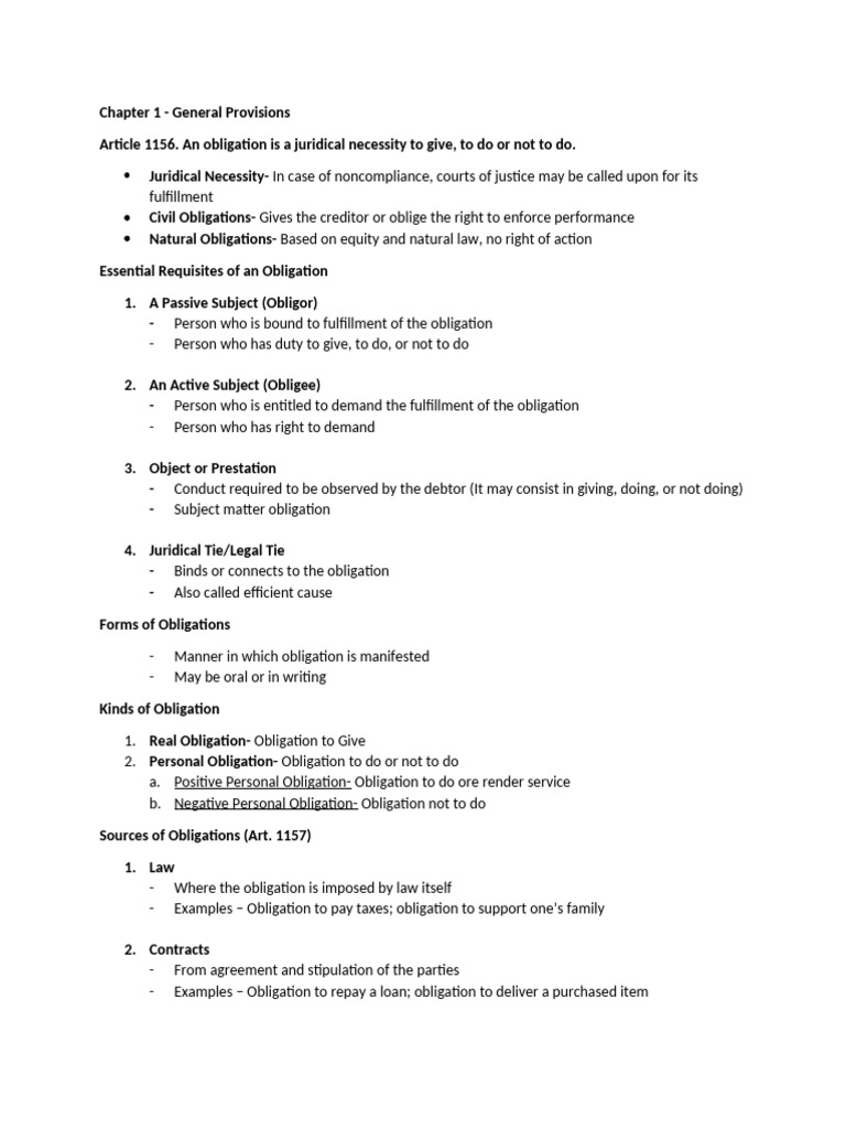 Chapter 1_OBLICON | PDF | Law Of Obligations | Tort