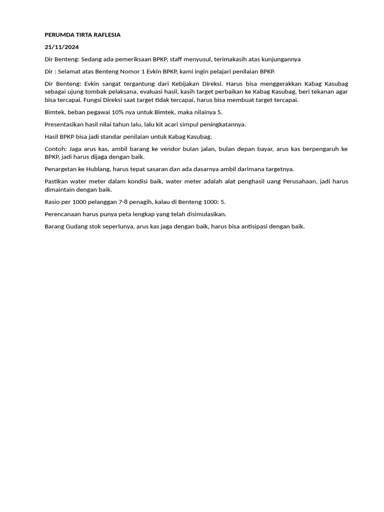 Notula Perumda Tirta Raflesia Benteng | PDF