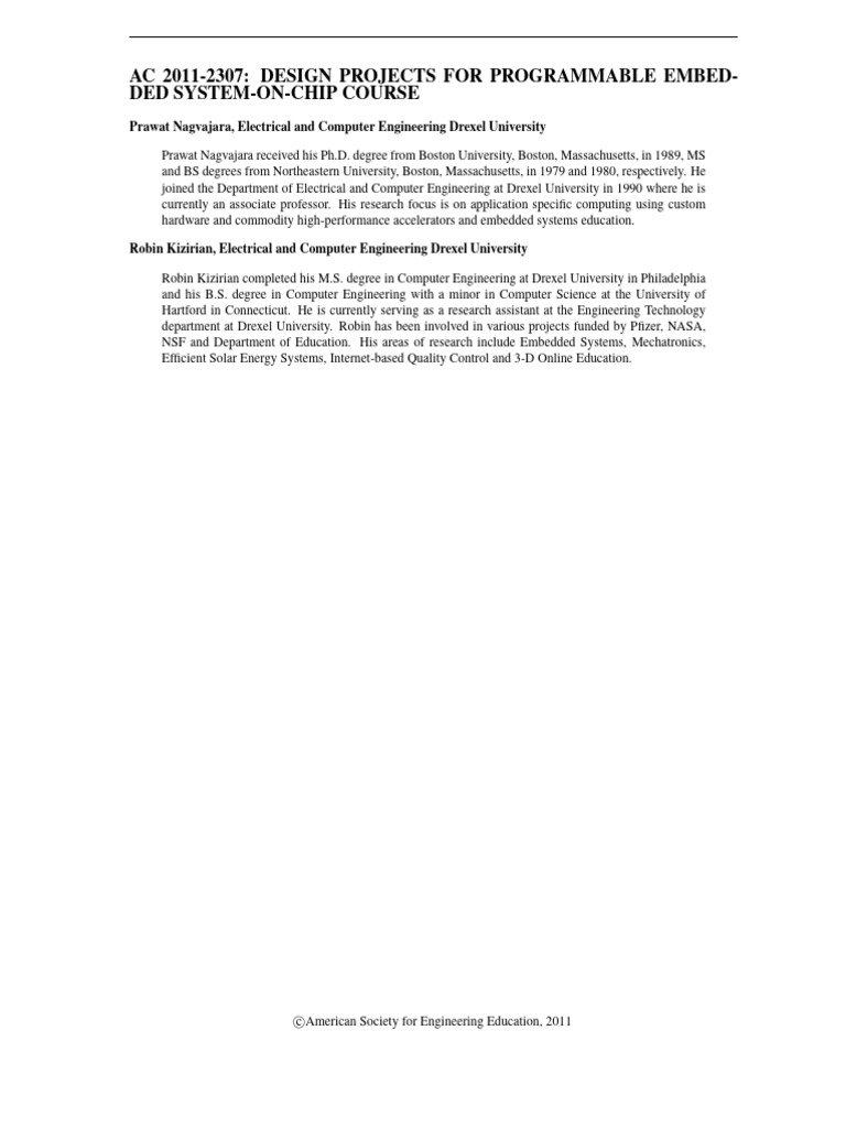 Design Projects For Programmable Embedded System On Chip Course Pdf Microcontroller
