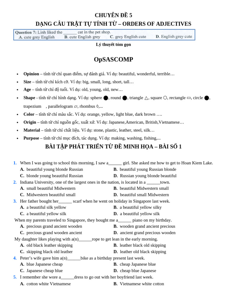 Orders of Adjectives Explained | PDF