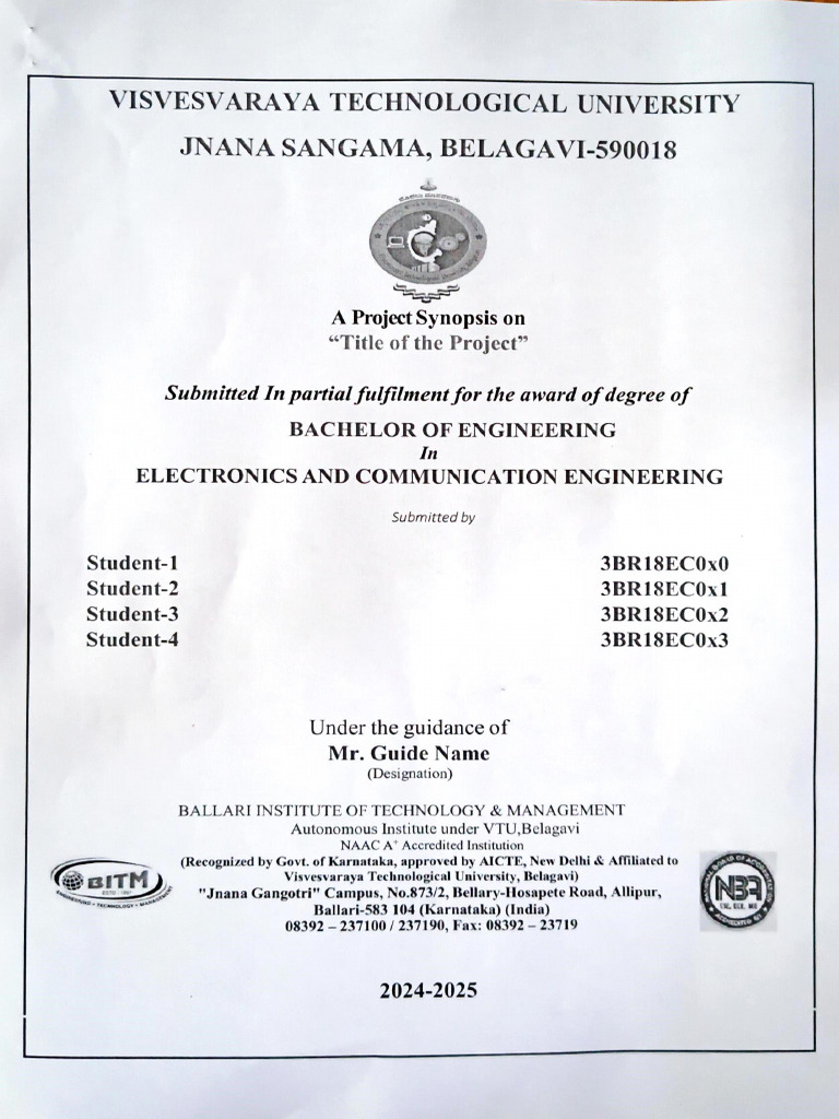 VTU Project Synopsis Guidelines | PDF | System | Implementation