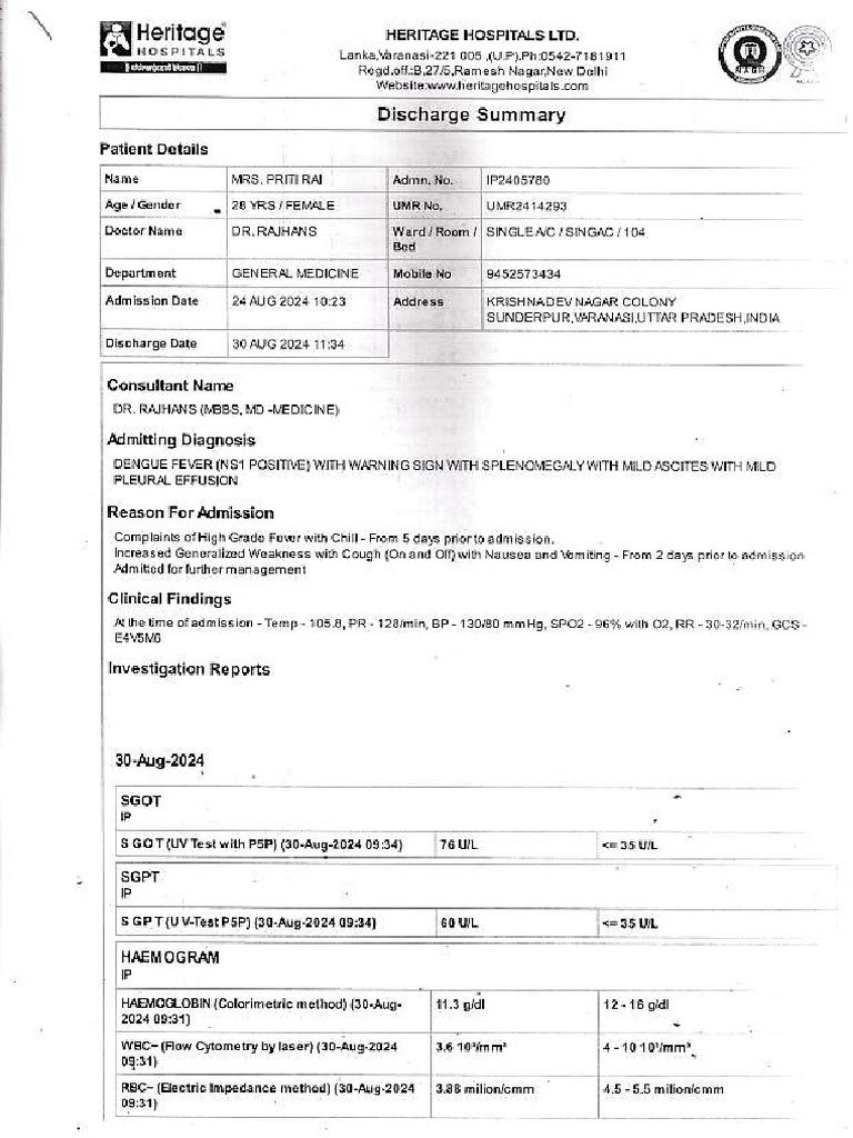Priti Rai Discharge Summary | PDF