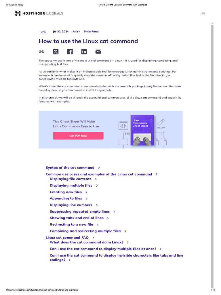 How to Use the Linux cat Command With Examples | PDF | Computer File | Text File