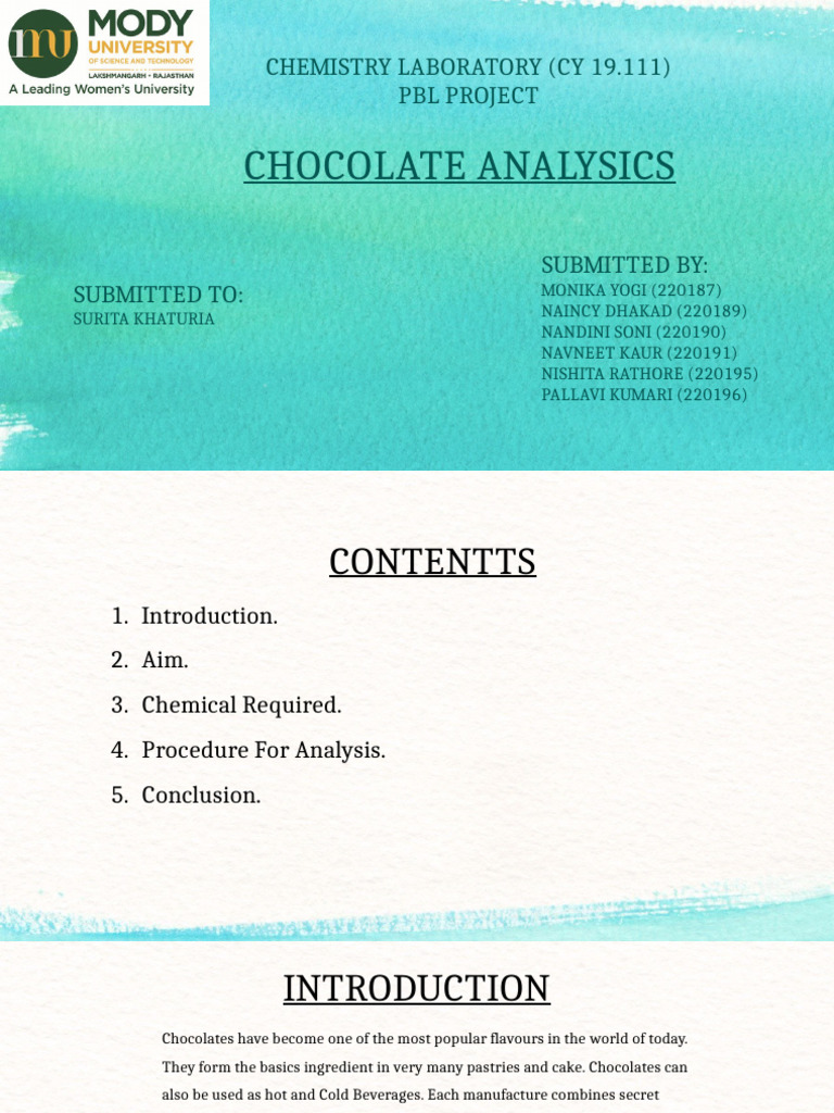 Chemistry Ppt | PDF | Chocolate | Types Of Chocolate