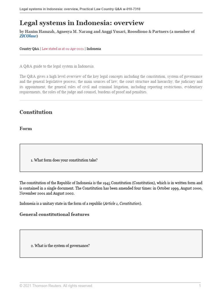 Overview of Indonesia's Legal System | PDF | Evidence (Law) | Burden Of ...