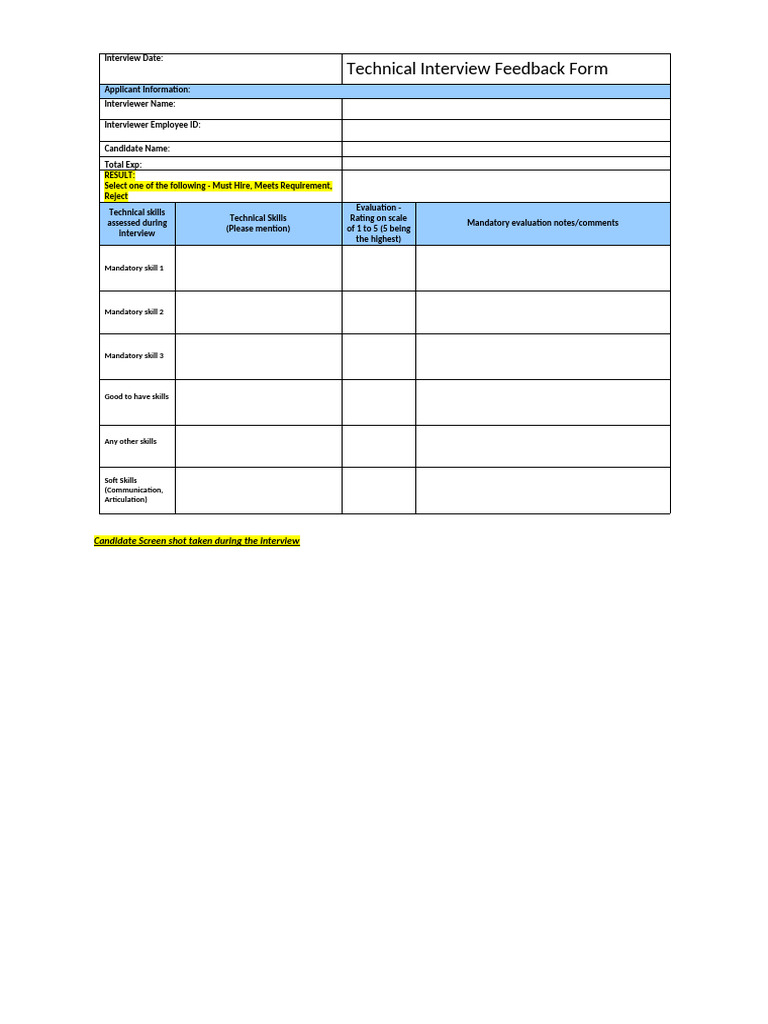 Technical Interview Feedback Form - Candidate Name | PDF