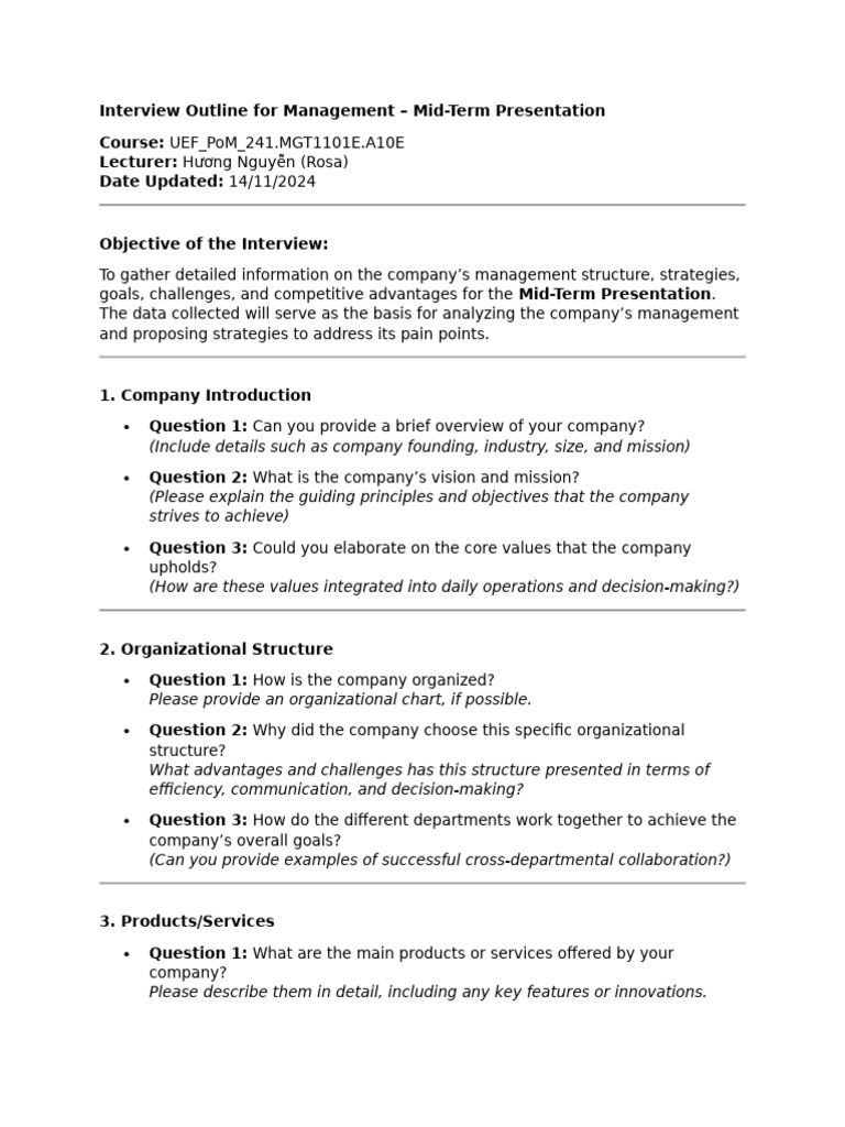 Interview Outline for Management | PDF | Competitive Advantage | Business