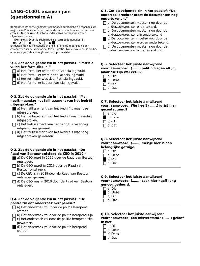 Questions Examen Néerlandais | PDF