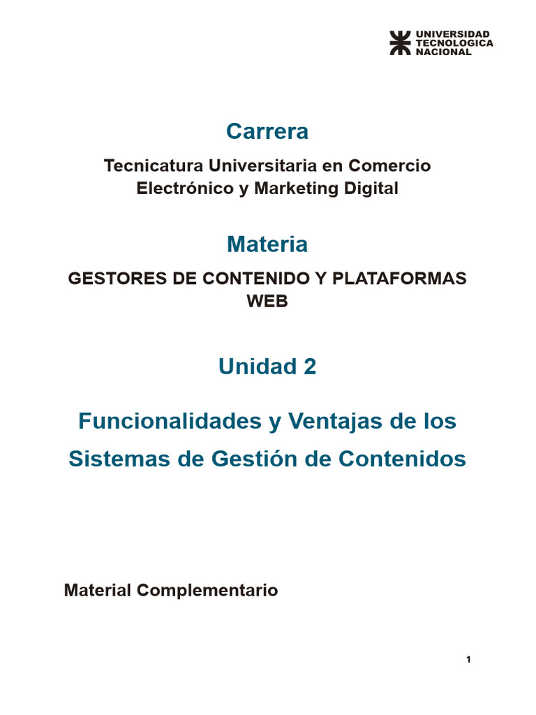 Material Complementario II - Unidad 2 - Gestión de contenido y plataformas web. | PDF ...