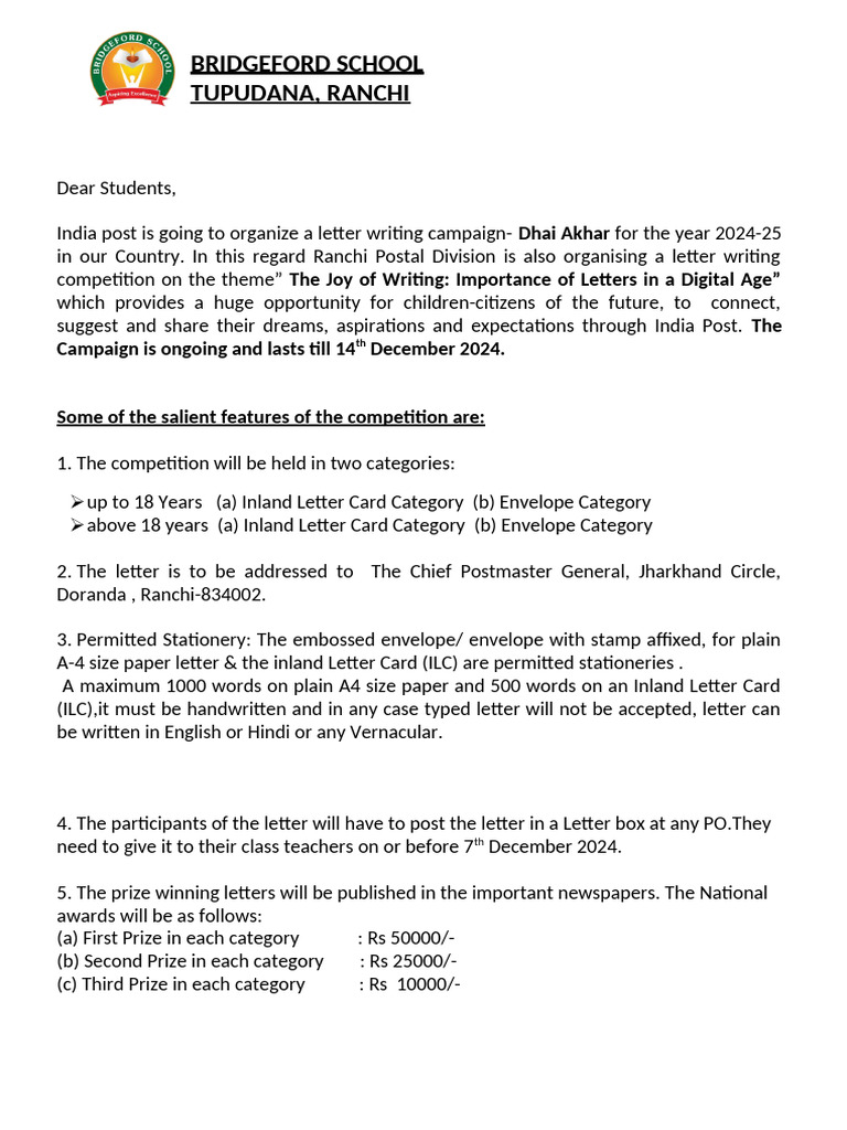 Letter Writing Competition by India Post | PDF