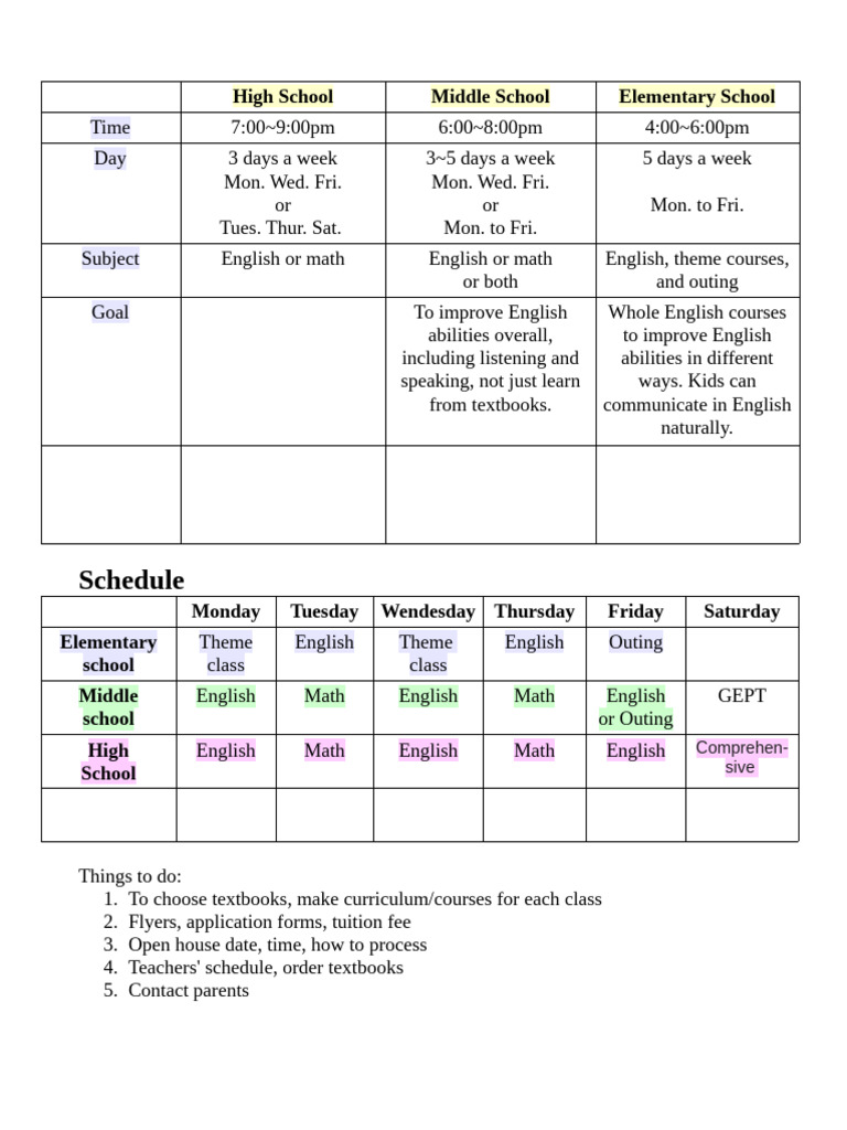 English Learning Program Schedule | PDF