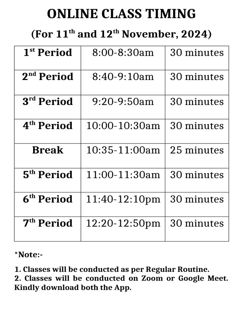 Online Class Timing | PDF