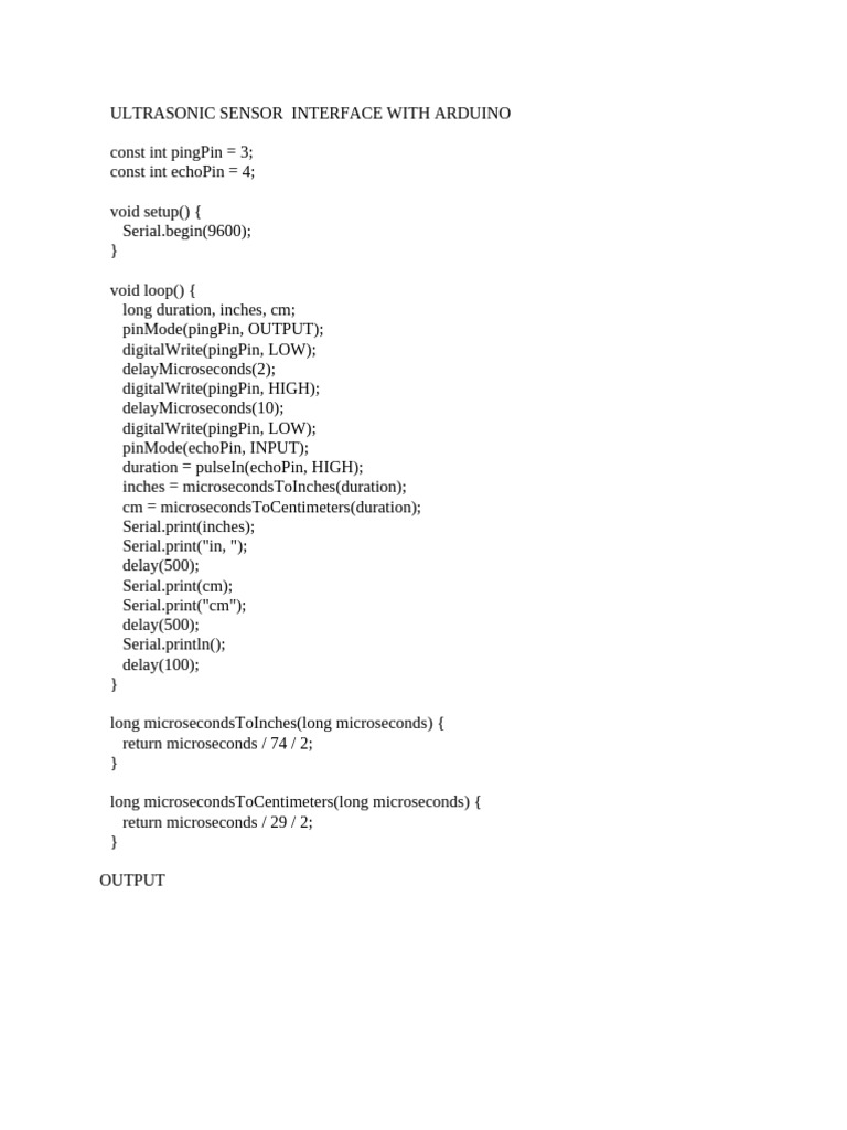 Ultrasonic Sensor Interface With Arduino | PDF