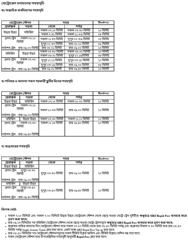 Metro Time Table | PDF